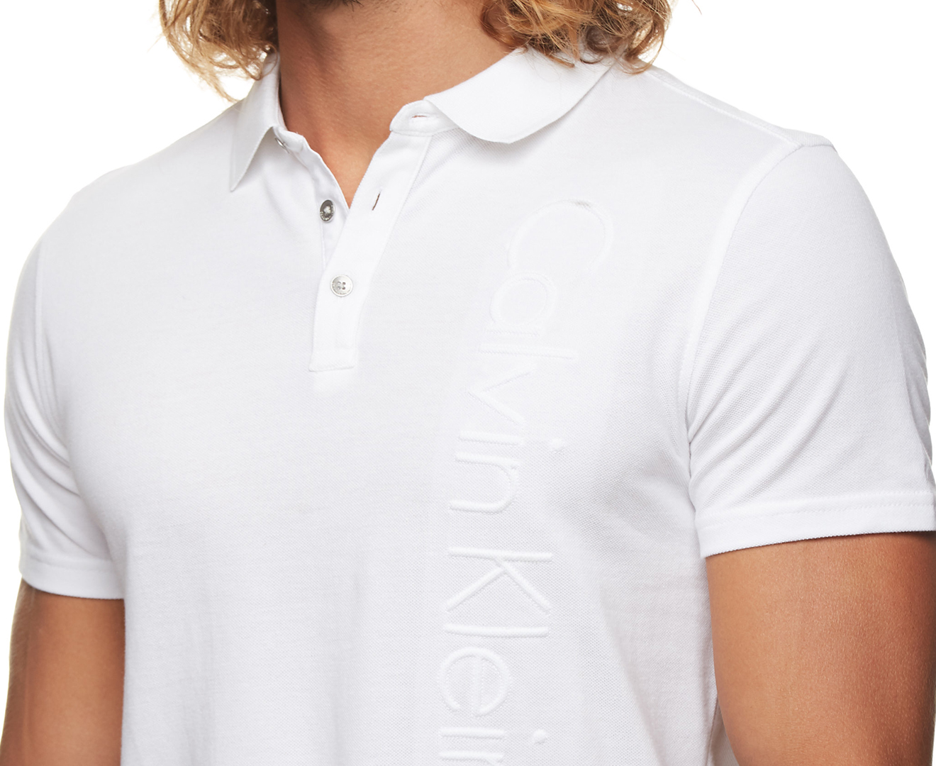 Calvin Klein Mens Embossed Logo Polo Standard White Nz