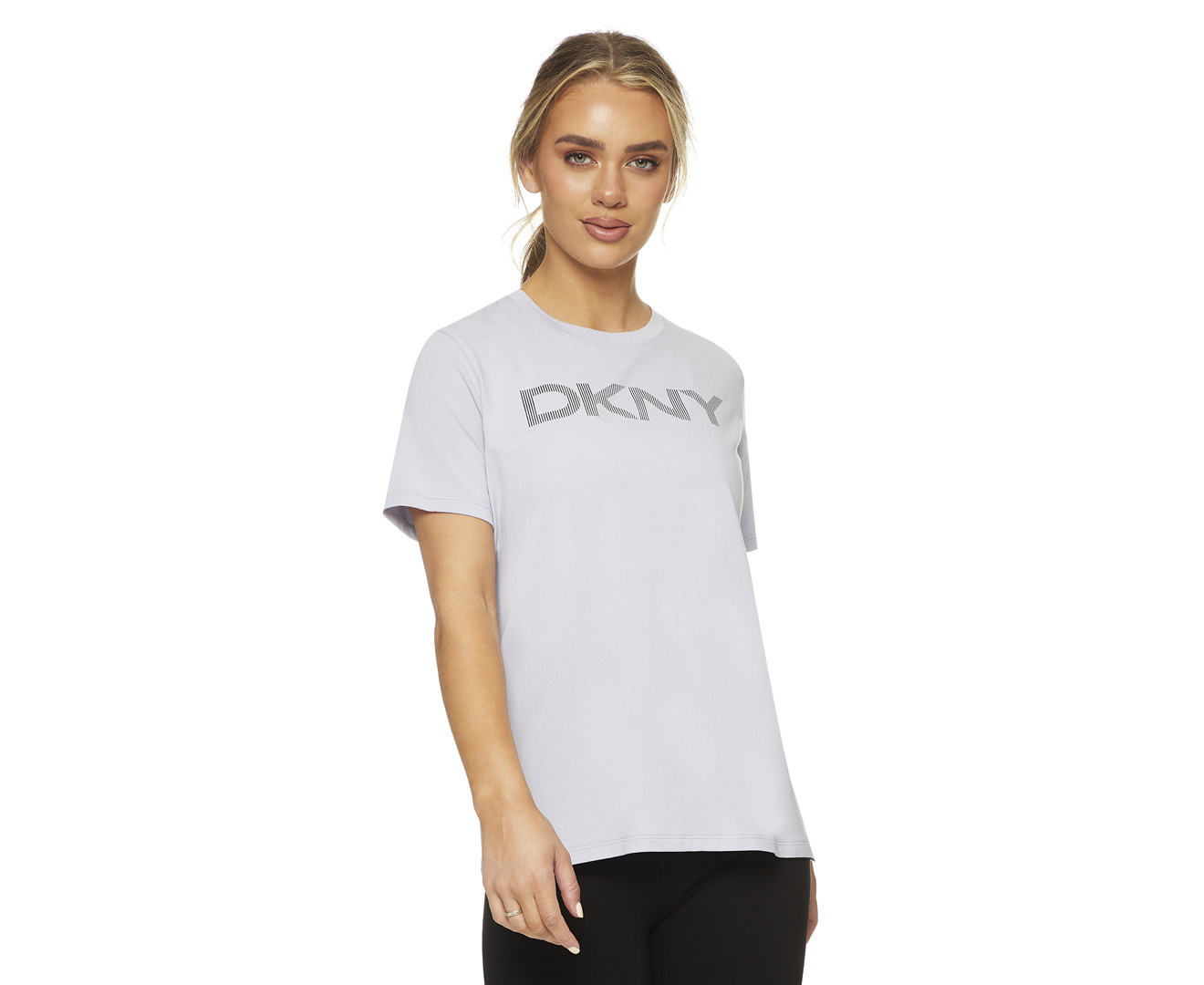 Dkny Womens Striped Logo Short Sleeve Tee T Shirt Tshirt Pale