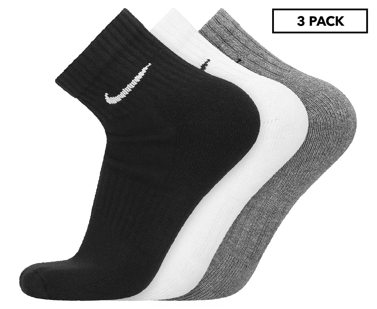 Nike Mens Everyday Cotton Cushioned Ankle Sock 3 Pack Carbon Heather