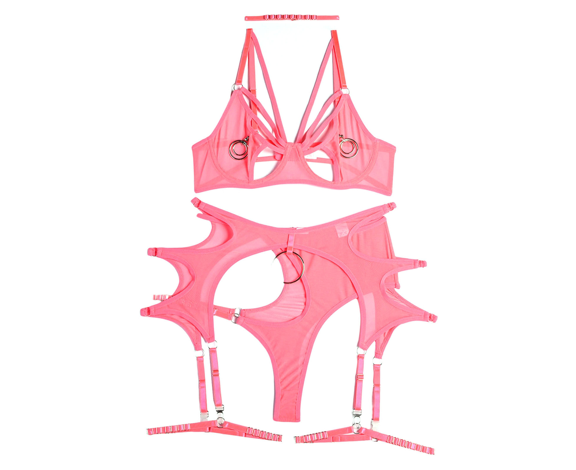 1 Set Women Bra Panties Set Hollow Out Perspective Sexy Waist Ring Skinny Seductive See Through