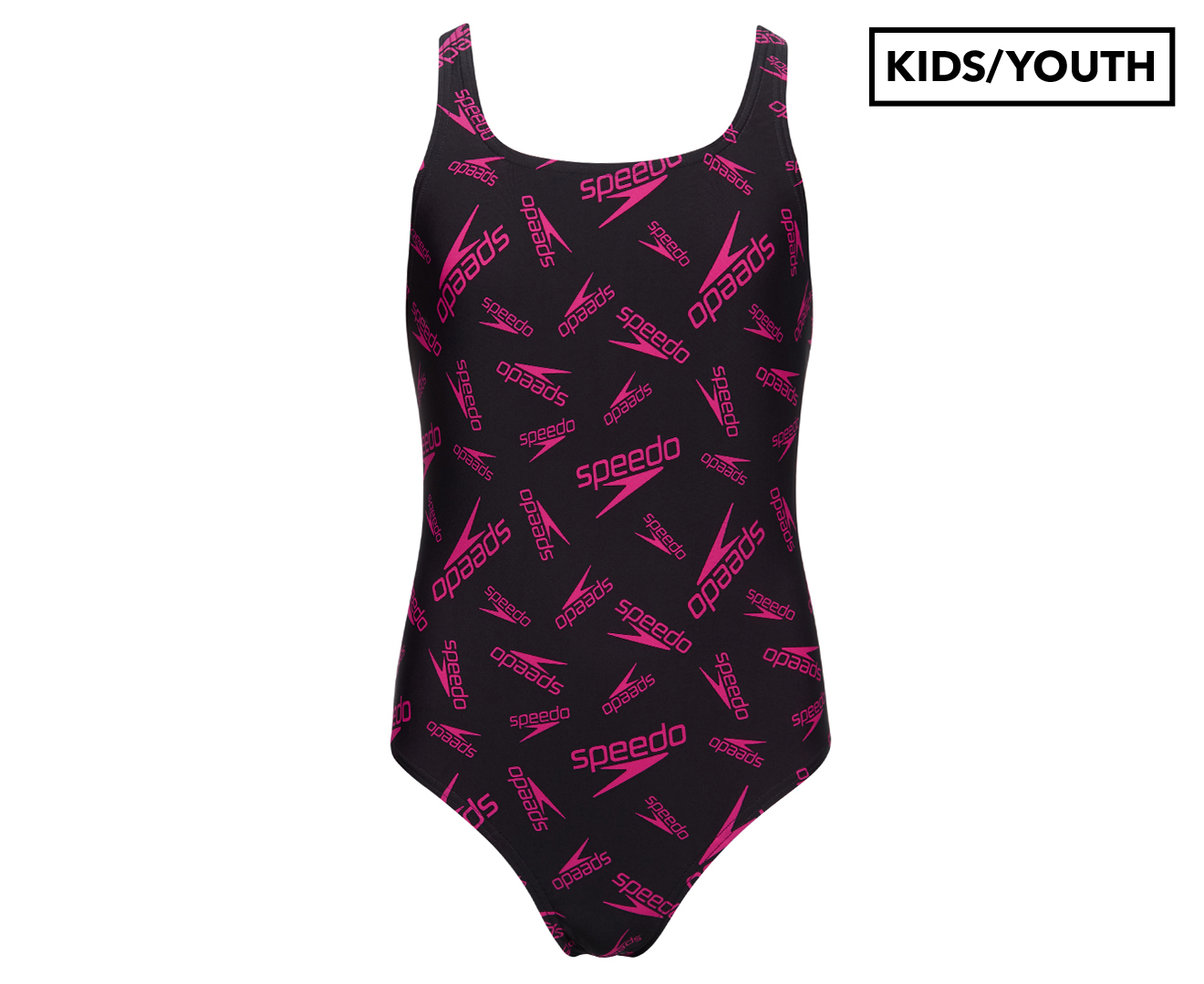 Speedo Girls Boom Logo Medalist Swimsuit Black Electric Pink Catch