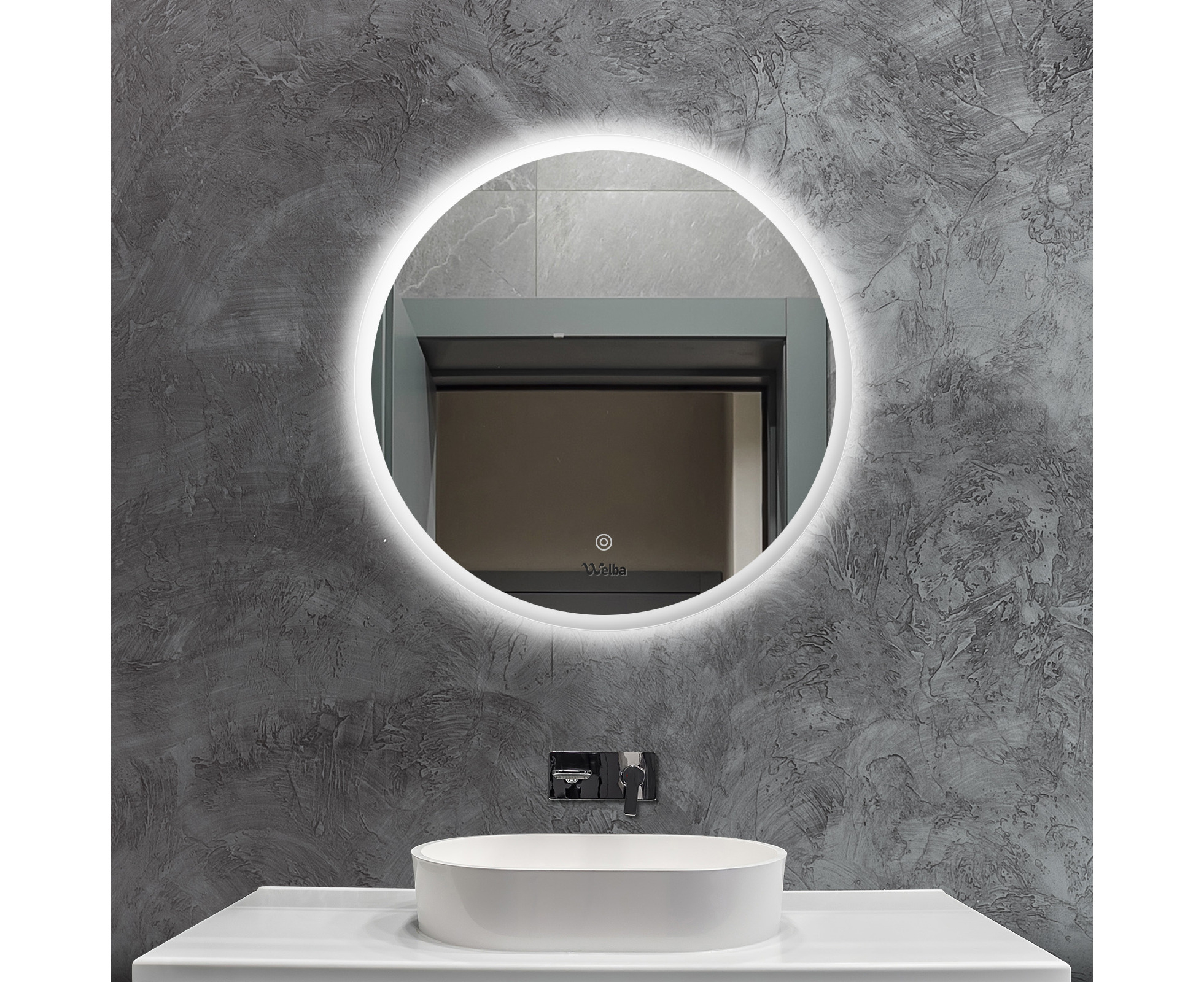 Welba 60cm Led Round Bathroom Mirror Makeup Anti Fog Smart Wall Mounted