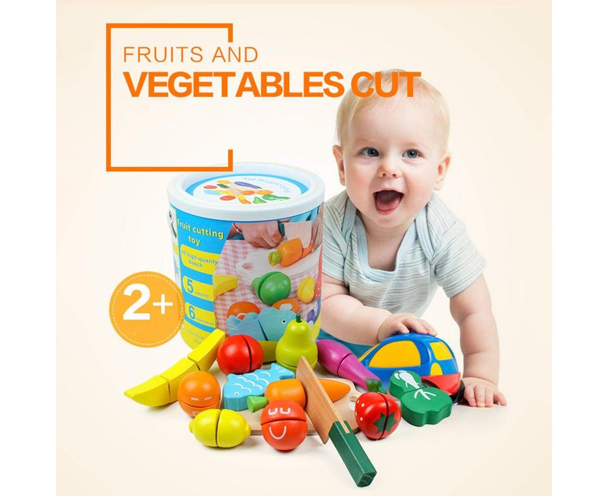Wooden Velcro Fruit and Vegetable Combination Cutting Toys Set Children Simulation Pretend Play Kitchen Game Kids Birthday Gift Catch