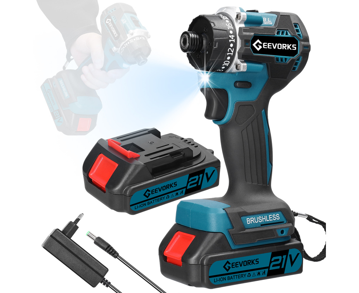 Kkmoon Geevorks 21v Cordless Electric Drill Brushless Motor 2 Speeds